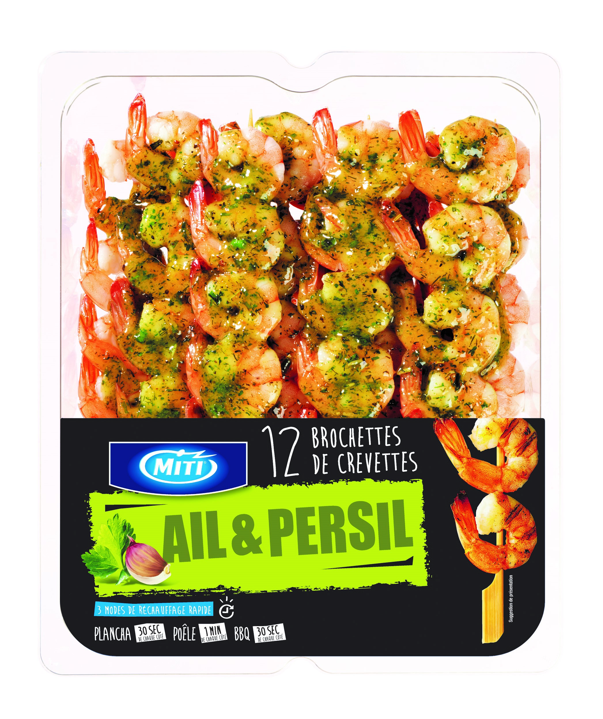 Brochettes de crevettes sauce ail et persil 500g - Miti